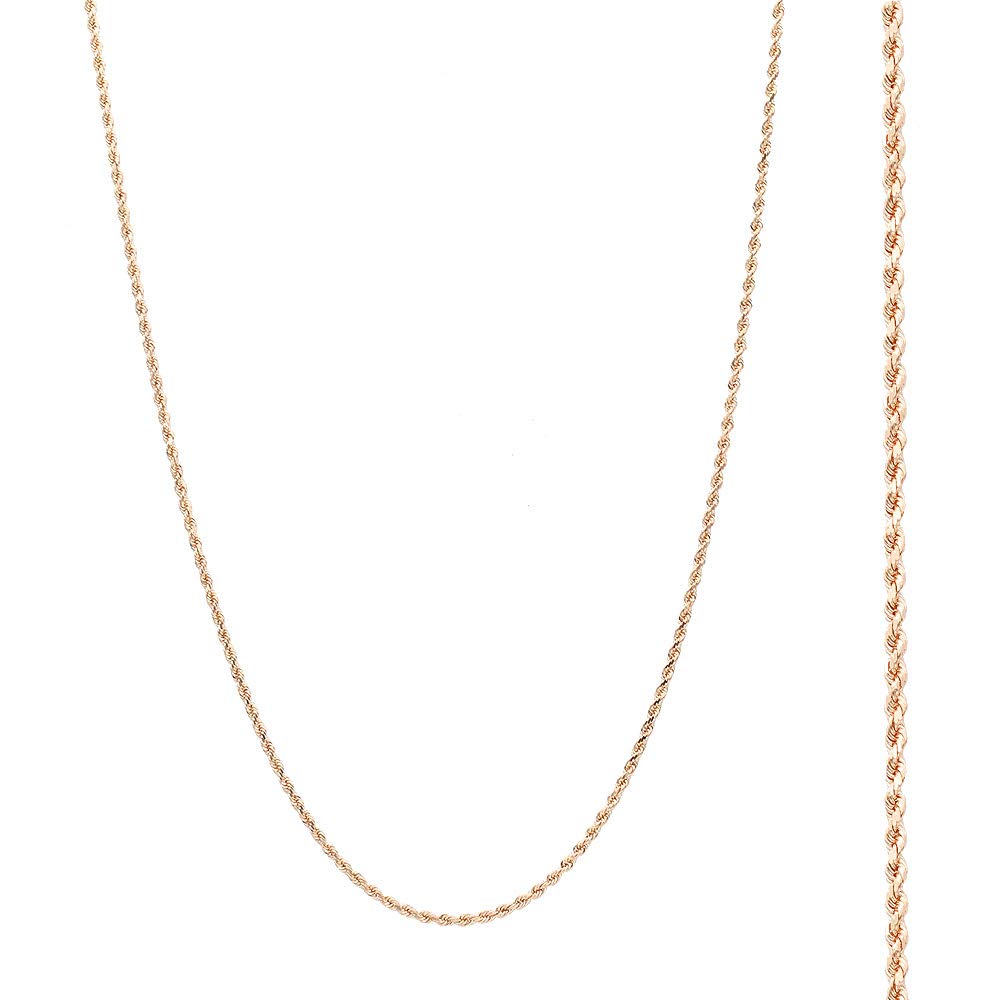 14k Rose Gold Solid Rope 2mm Chain 22" long Necklace with Lobster Claw Clasp