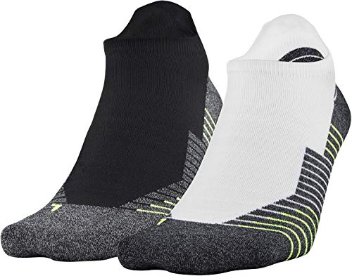 Under Armour Adult Run No Show Tab Socks, 2-Pairs , Black/White , Medium