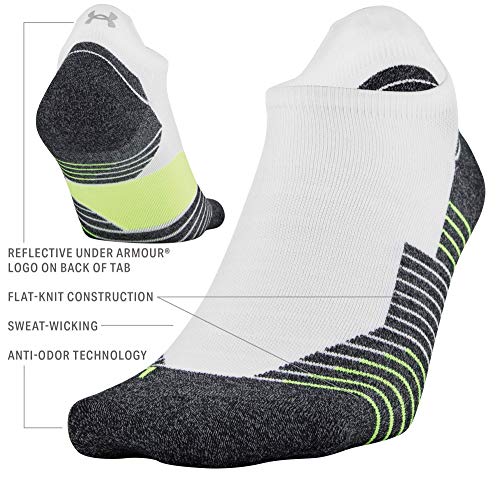 Under Armour Adult Run No Show Tab Socks, 2-Pairs , Black/White , Medium