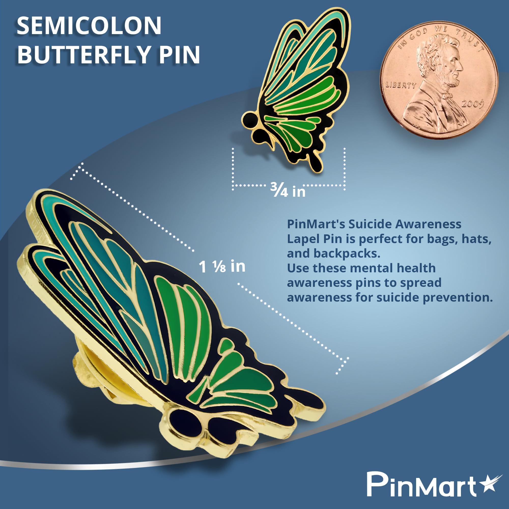 PinMart Green Semicolon Butterfly Mental Health Suicide Awareness Lapel Pin - Support Mental Health Matters with Suicide Awareness Pins for Bags and Nurse Scrubs