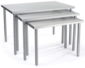 displays2go, white nesting tables for retail, steel, mdf, melamine build – white, silver finish (nst3t48wt)