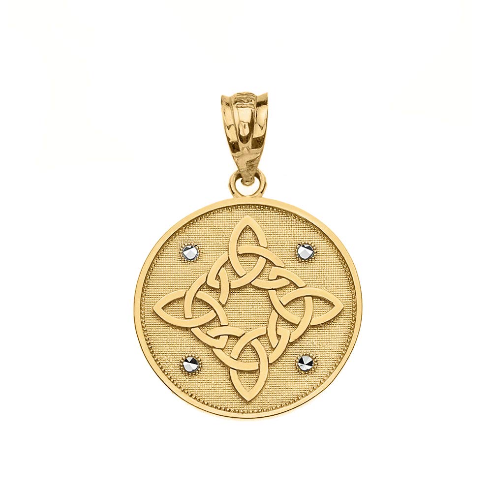 Solid 14k Yellow Gold Round Celtic Trinity Knot Disc Pendant