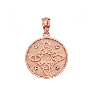 solid 10k rose gold round celtic trinity knot disc pendant