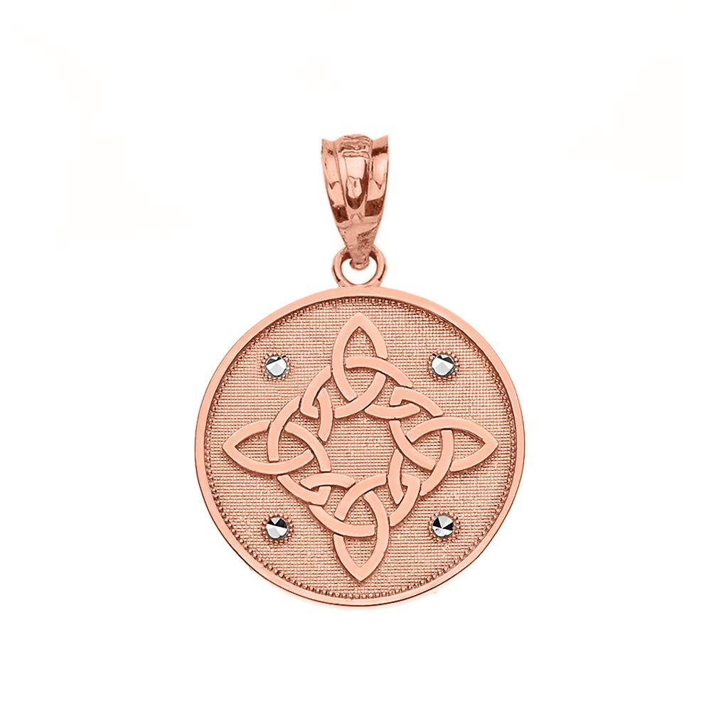 Solid 10k Rose Gold Round Celtic Trinity Knot Disc Pendant