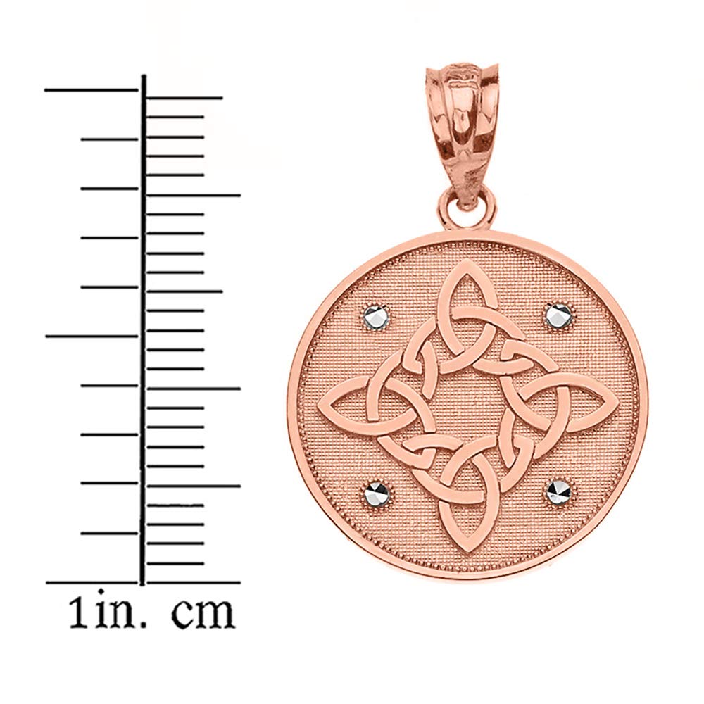 Solid 10k Rose Gold Round Celtic Trinity Knot Disc Pendant