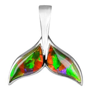 starborn ammolite whale tail pendant in sterling silver - large