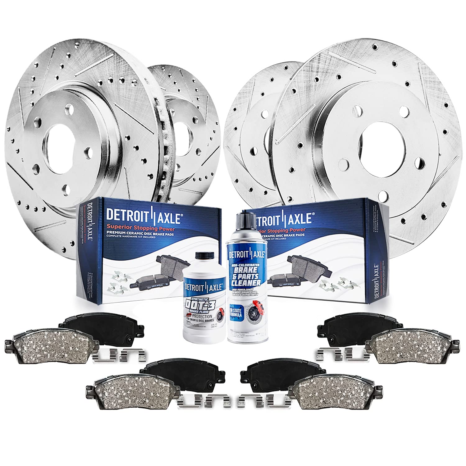 Detroit Axle - Brake Kit for Ford Fusion Lincoln MKZ Zephyr Mazda 6 Mercury Milan Drilled & Slotted Disc Brake Rotors Ceramic Brakes Pads Front and Rear Replacement : 11.02" inch Rear Rotor