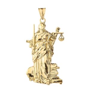 elegant lady justice pendant in solid 14k yellow gold