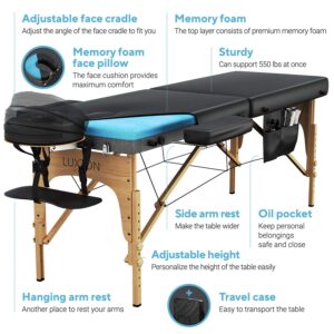 Luxton Home Premium Memory Foam Massage Table - Easy Set Up - Foldable & Portable with Carrying Case