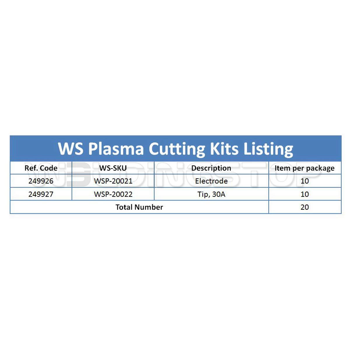 WeldingStop 249927 Tip 30A 249926 Electrode for Miller Spectrum 375/625 X-TREME Cutter XT30 XT40 Torch PK-20