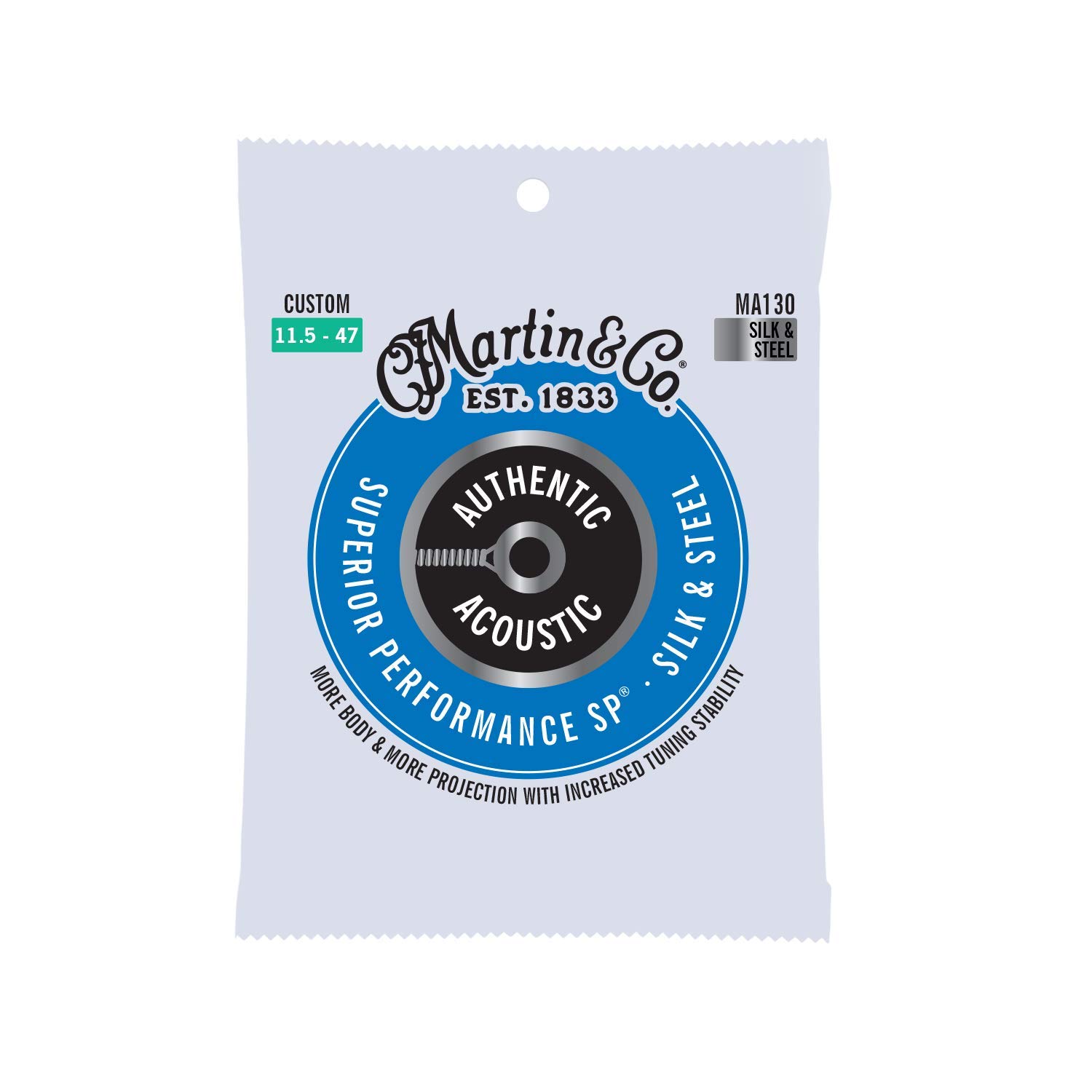 Martin Authentic Acoustic Guitar Strings, Superior Performance Custom 11.5-47, Silk & HT Steel