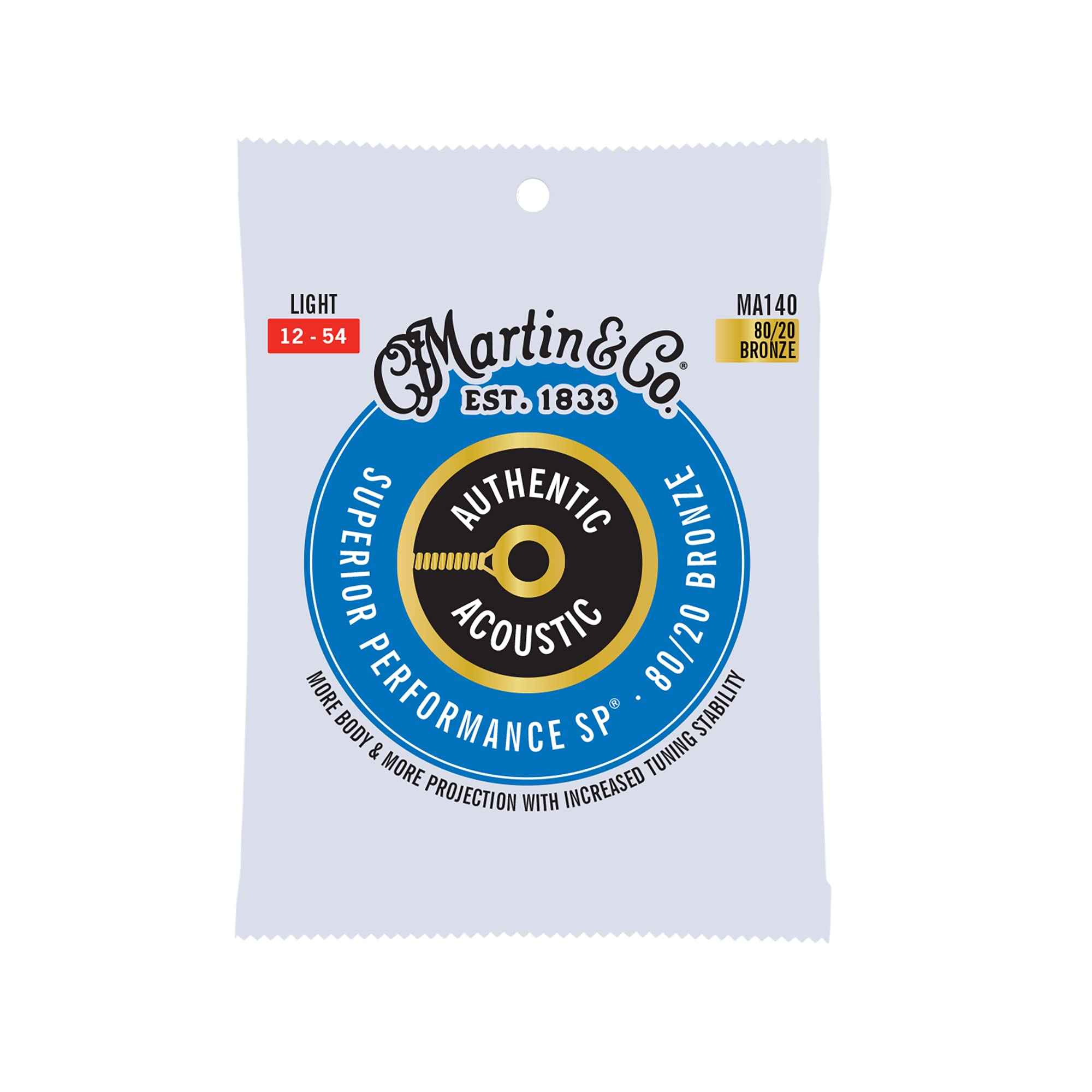 Martin Authentic Acoustic Guitar Strings, Superior Performance Light 12-54, 80/20 Bronze