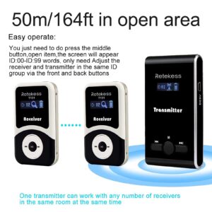 Retekess T130 Wireless Tour Guide System Headsets Voice Transmission, Simple Basic, Easy Operation, Translator Interpretation Equipment for Church, Conference (Case of 1 Transmitter 6 Receivers)