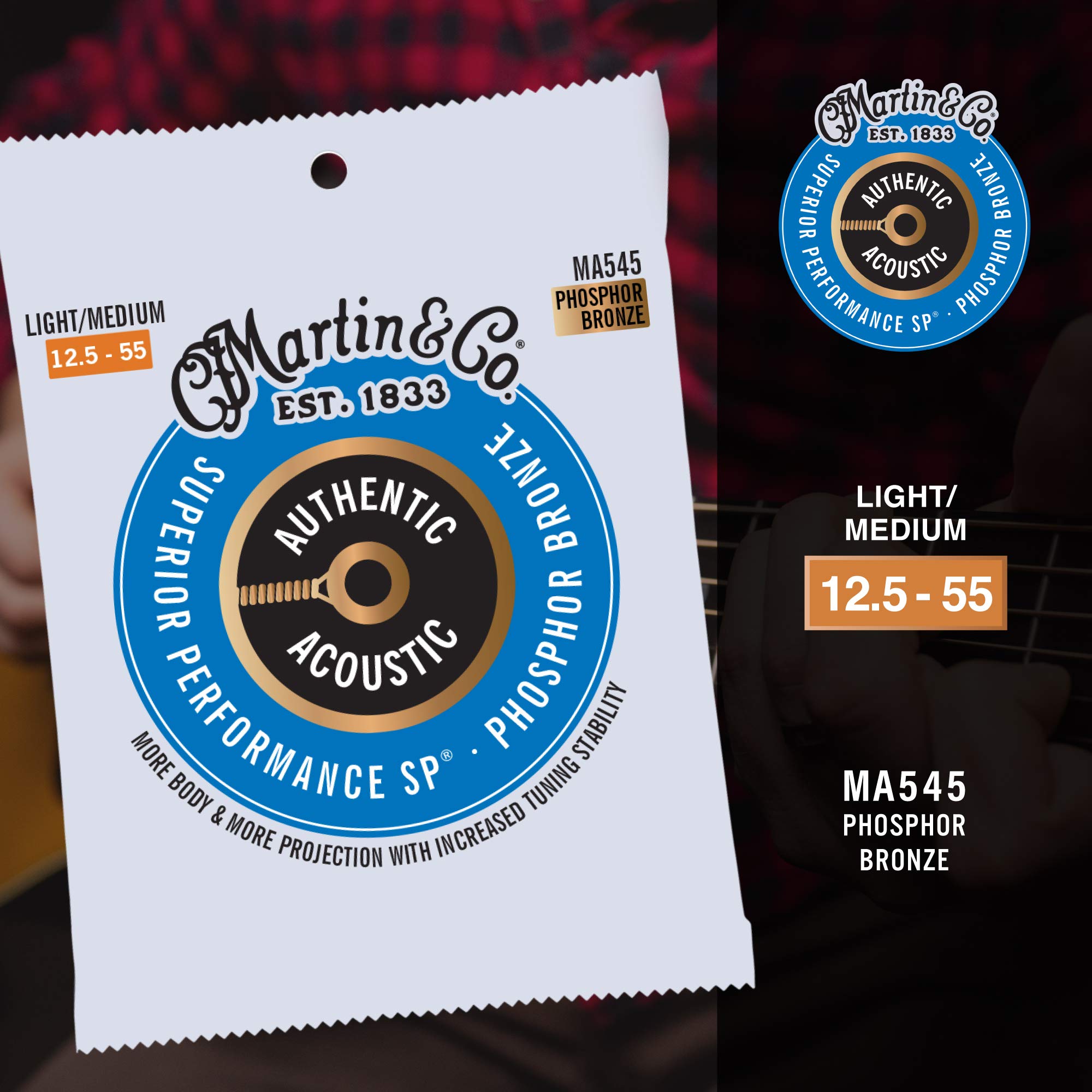 Martin Authentic Acoustic Guitar Strings, Superior Performance Medium 12.5-55, 92/8 Phosphor Bronze