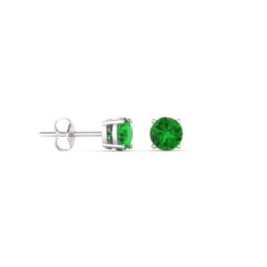 diamondere natural and certified emerald solitaire petite stud earrings in 14k white gold | 0.20 carat earrings for women