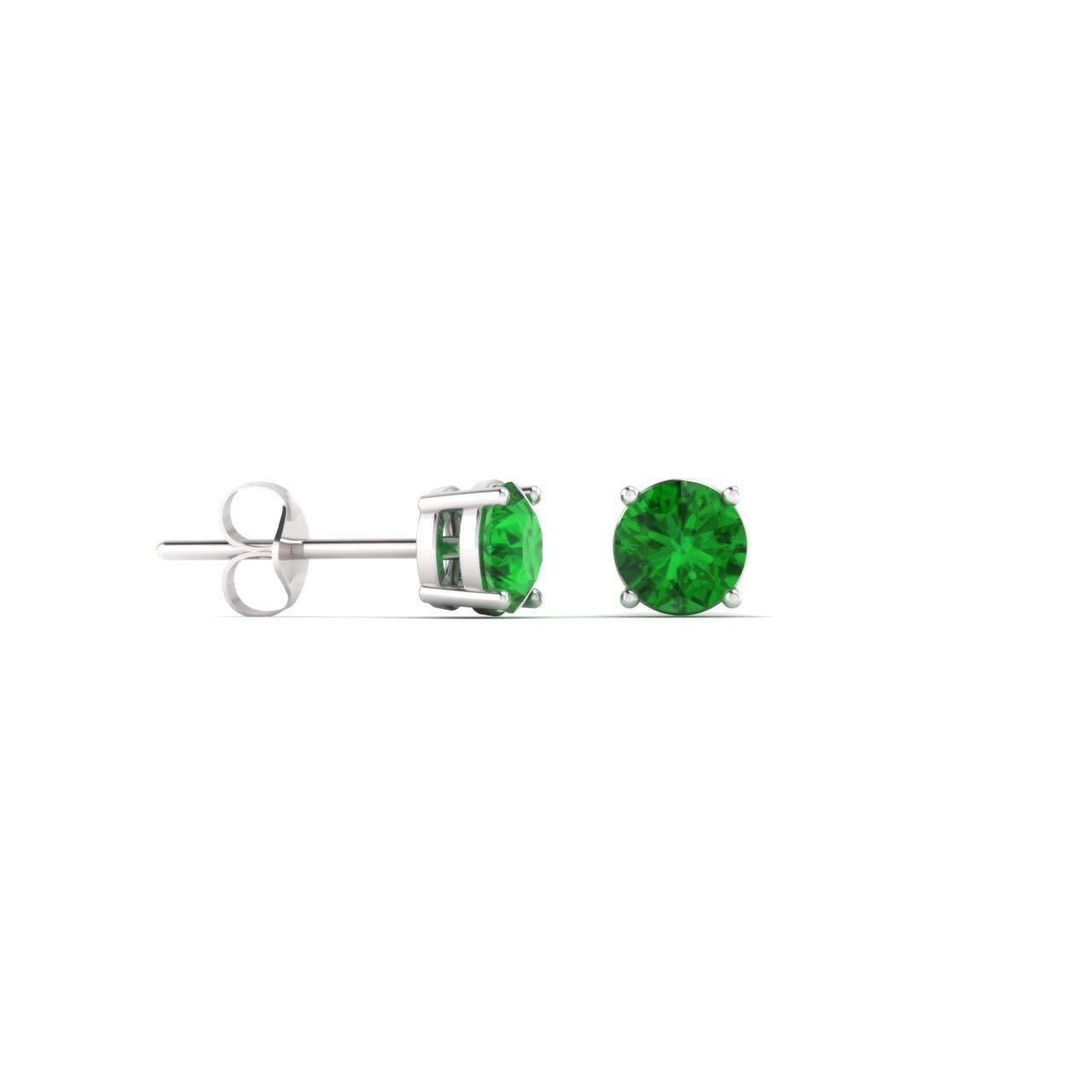 Diamondere Natural and Certified Emerald Solitaire Petite Stud Earrings in 14K White Gold | 0.20 Carat Earrings for Women