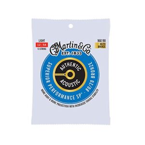 martin authentic acoustic guitar strings, superior performance light 12-54,12-30, 80/20 bronze, 12 strings