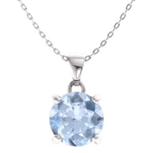 Diamondere Natural and Certified Aquamarine Solitaire Petite Necklace in 14k White Gold | 0.42 Carat Pendant with Chain