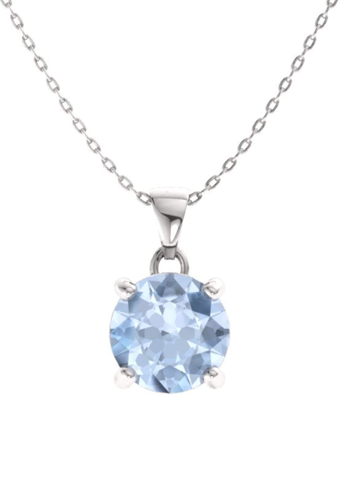 Diamondere Natural and Certified Aquamarine Solitaire Petite Necklace in 14k White Gold | 0.42 Carat Pendant with Chain