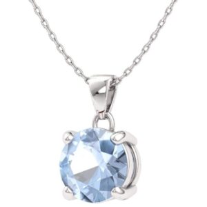 Diamondere Natural and Certified Aquamarine Solitaire Petite Necklace in 14k White Gold | 0.42 Carat Pendant with Chain