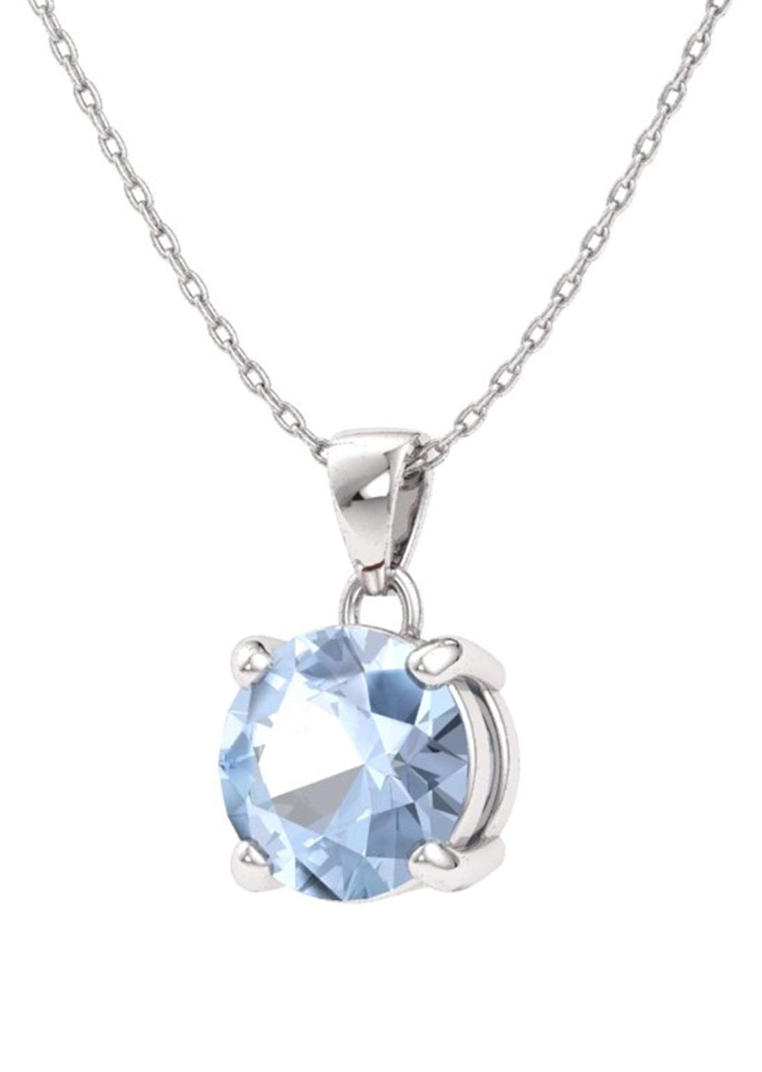 Diamondere Natural and Certified Aquamarine Solitaire Petite Necklace in 14k White Gold | 0.42 Carat Pendant with Chain