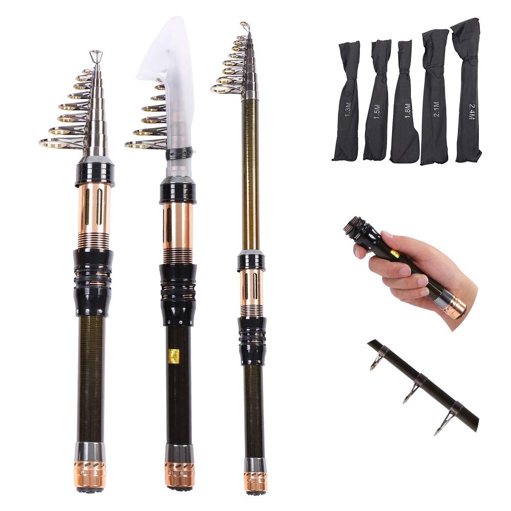 1.3M/1.5M/1.8M/2.1M/2.4M Fishing Rod Carbon Telescopic Fishing Rod Mini Portable Fishing Rod Sea Pole for Adults Kids Outdoor Sport Travel Freshwater Saltwater Fishing (1.3M)