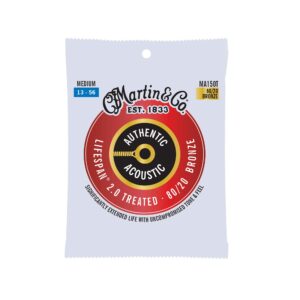 martin authentic acoustic guitar strings, lifespan 2.0 treated, medium, 80/20 bronze