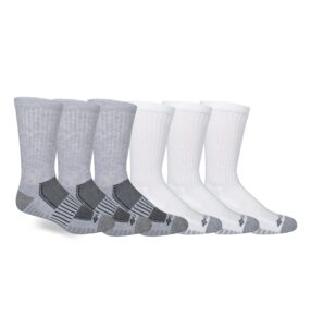 columbia men's 6 pack athletic crew socks, grey/white, shoe size 6-12