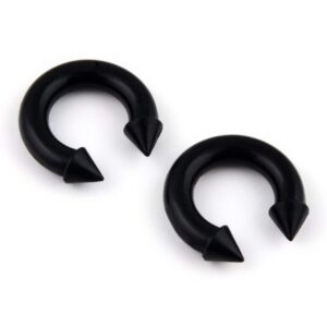 jewelryvolt pair silicone horseshoe spike ends plugs gauge flexible rubber plastic (black 4mm (6g))