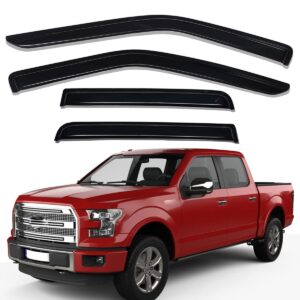 Lightronic WV94975 Outside-Mount Side Window Deflector & Visor, Dark Smoke, 4-PCS Set, Fits 2015-2024 Ford F-150, 2017-2024 F-150 Raptor & F-250/F-350 Super Duty, 2022-2024 F-150 Lightning, SuperCrew