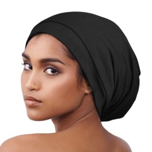 alnorm cozy satin lined slouchy beanie cap with soft elastic band for women black