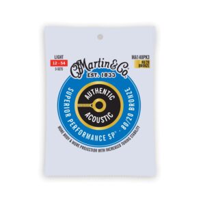 martin authentic acoustic guitar strings, superior performance light 12-54, 80/20 bronze, 3 pack