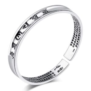 duanmeinad fashion open bracelet with chinese word bangle buddhist heart sutra for man & women cuff bangle (vintage silver)