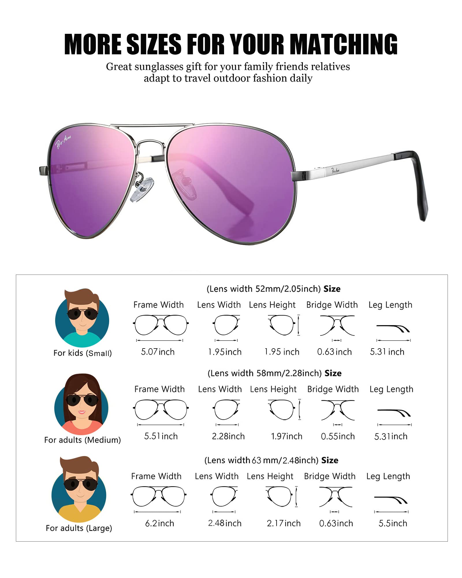 Pro Acme Polarized Aviator Sunglasses for Men and Women 100% UV Protection, 58mm (Silver Frame/Purple Mirrored Lens)