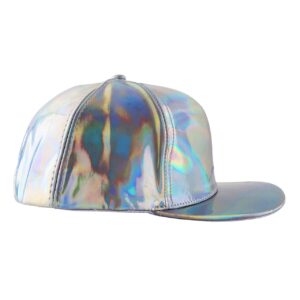 FALETO Adjustable Shiny Holographic Baseball Cap Rainbow Reflective Hip Hop Rave Hat Metallic Casual Cap