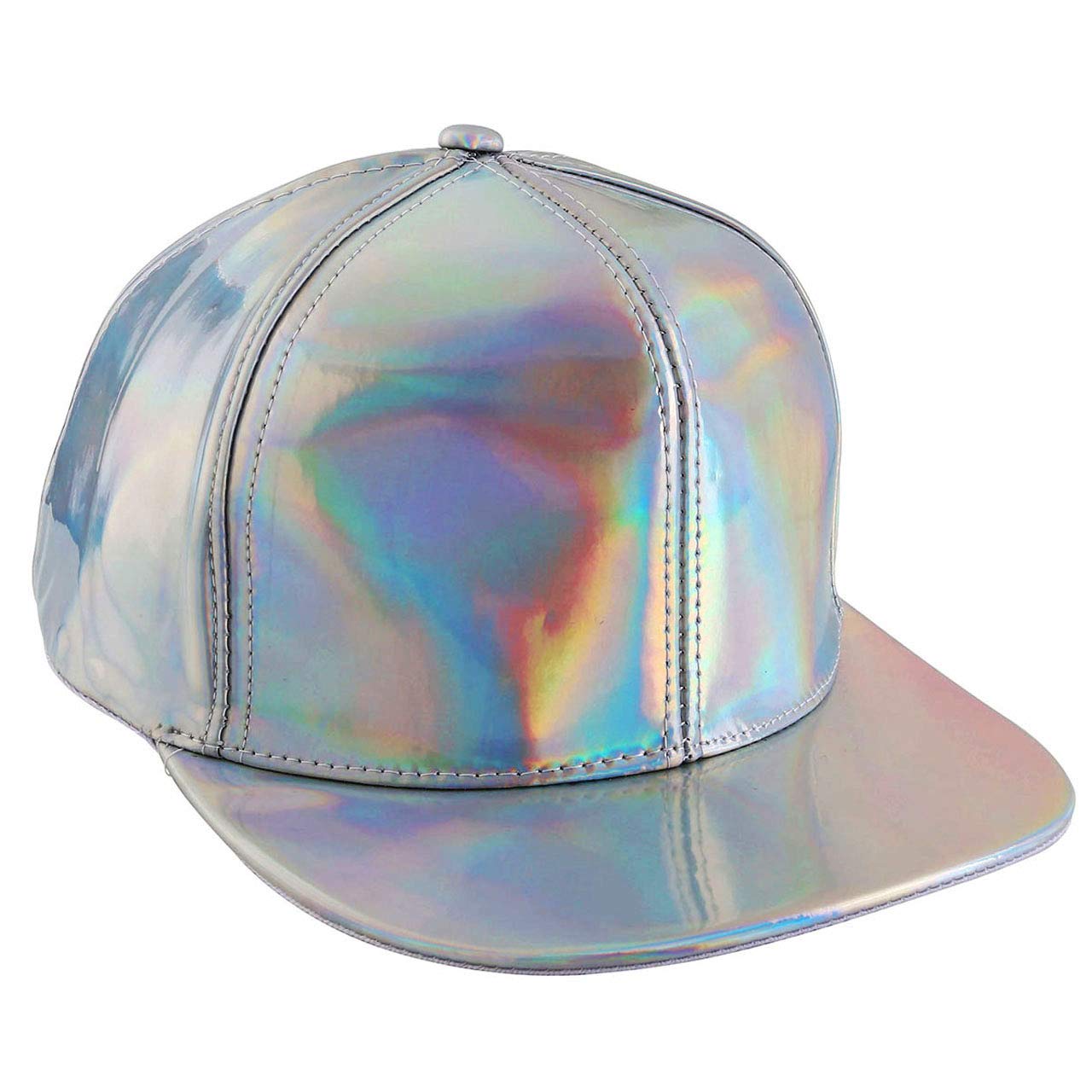 FALETO Adjustable Shiny Holographic Baseball Cap Rainbow Reflective Hip Hop Rave Hat Metallic Casual Cap