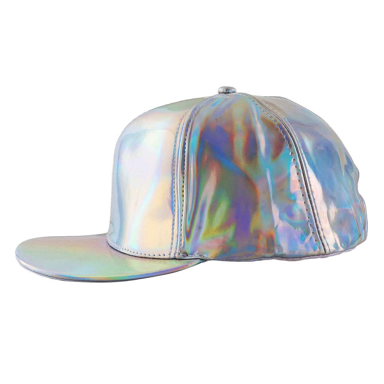 FALETO Adjustable Shiny Holographic Baseball Cap Rainbow Reflective Hip Hop Rave Hat Metallic Casual Cap