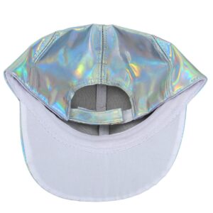 FALETO Adjustable Shiny Holographic Baseball Cap Rainbow Reflective Hip Hop Rave Hat Metallic Casual Cap