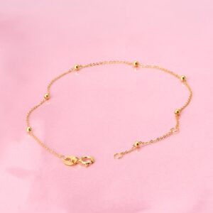 14K Gold Small Bracelets for Women, Dainty Tiny Bead Ball Thin Chain Bracelet Jewelry (Yellow Gold, 14k)