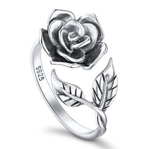 alphm s925 sterling silver rose flower ring adjustable wrap open jewelry for women friend mom bride girlfriend sisters teen