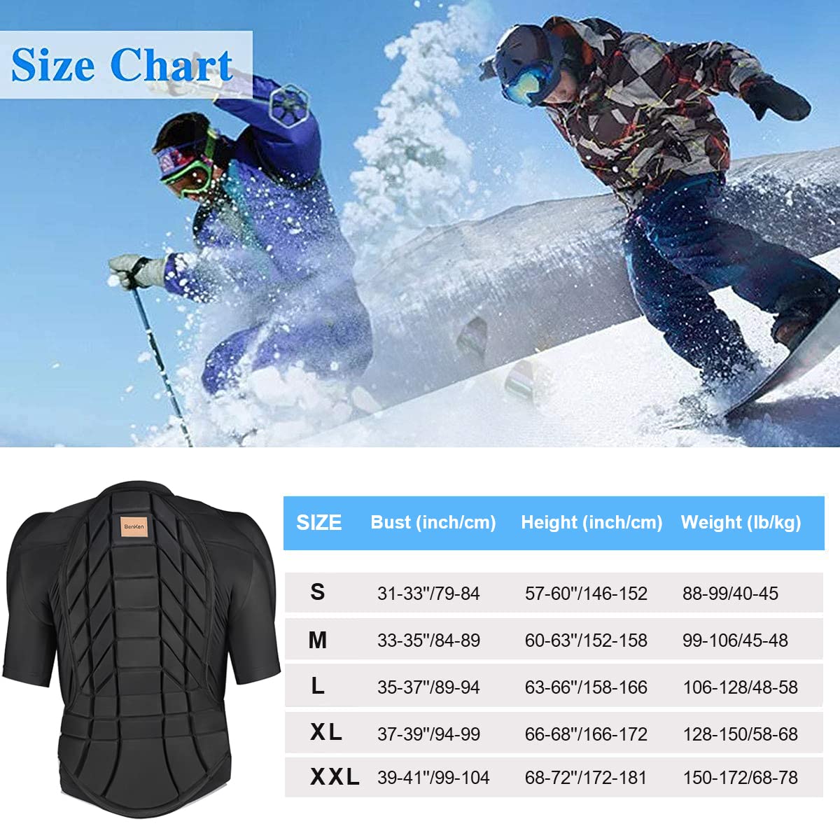 BenKen Men's Women's Professional Anti-Collision Sports Shirts Motorcycle Protective Jacket Full Body Armor Protector Back Protector for Skateboarding Skating Snowboarding Cycling