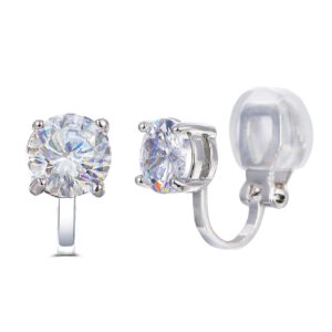 selovo prong setting 6mm round cubic zirconia clip on stud earrings silver tone