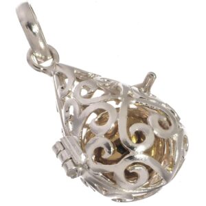 harmony ball chime teardrop 925 sterling silver locket pendant, 1 3/16"