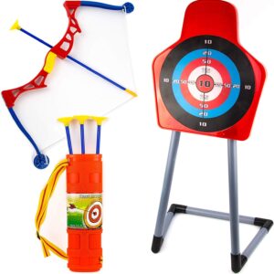 Toysery Bow and Arrow Toy Set for Kids – Archery Set with 3 Suction Cup Arrows, Quiver and Free Standing Target, Ideal for Indoor, Outdoor Hunting Adventure Games