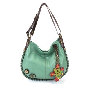 convertible hobo large tote bag frog vegan leather teal green