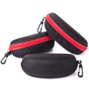 raylove 3 pack sunglasses case portable travel zipper eyeglasses case hook (2red1black)