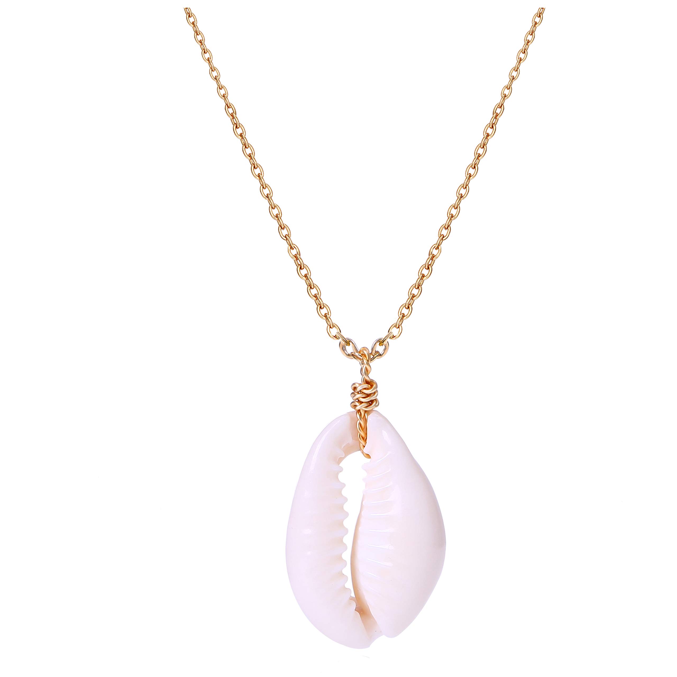 POTESSA Natural Cowrie Shell Pendant Choker Necklace Adjustable 18K Gold Plated Cable Chain Handmade Jewelry for Women