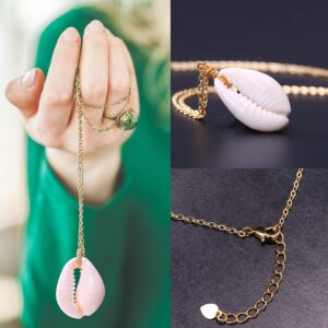 POTESSA Natural Cowrie Shell Pendant Choker Necklace Adjustable 18K Gold Plated Cable Chain Handmade Jewelry for Women