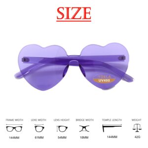 OLIN Heart Thick Oversized Rimless Sunglasses One Piece Heart Shape Eyewear Colored Sunglasses for Women Purple, Heart