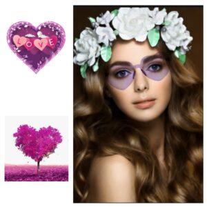 OLIN Heart Thick Oversized Rimless Sunglasses One Piece Heart Shape Eyewear Colored Sunglasses for Women Purple, Heart